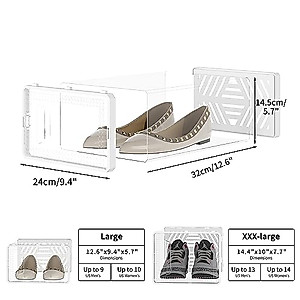 JOISCOPE 12 Pack Shoe Storage Boxes, Fit up to US Size 10, Clear PP Plastic Stackable Shoe Organizer for Closet, Space Saving Foldable Shoe Container Bins, for Entryway, White