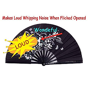 Amajiji Rave Hand Folding Fans - 13 Inch Large Bamboo Handhelp Folding Fan for Women and Men, Hand Fan - Festival Rave Accessories for Decorations Party Dance Performance Gift (Flower)
