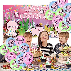 Axolotl Birthday Party Decorations Party Supplies Plates Balloons Banner Cake Toppers Plastic Cutlery Disposable Knives Forks Set Decorations Decor