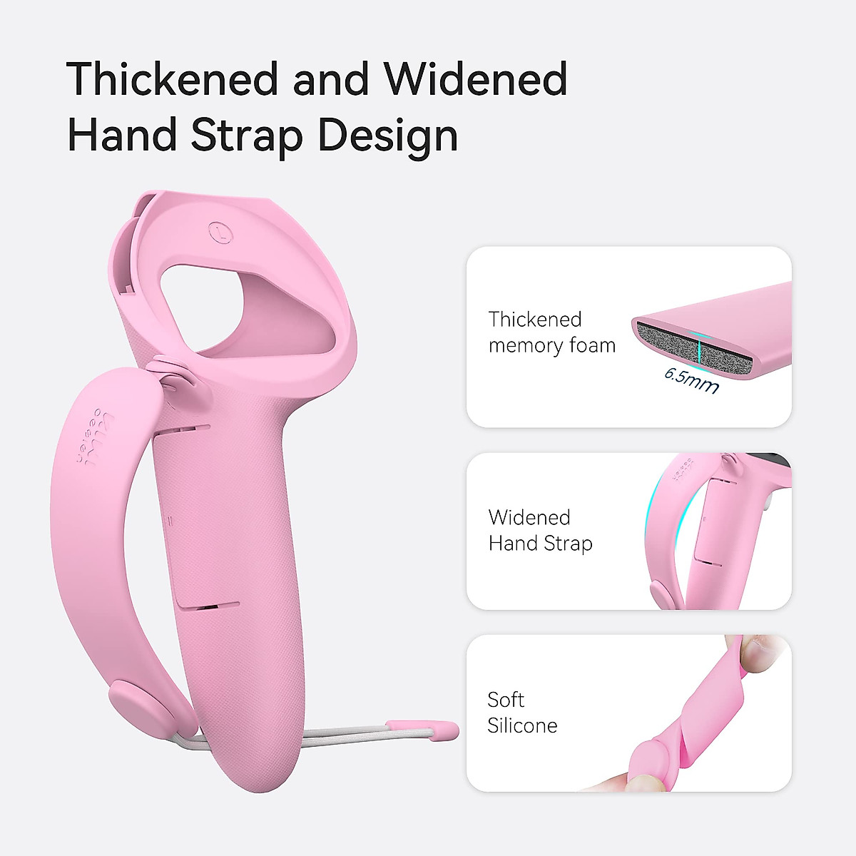 KIWI design Controller Grips Cover with Battery Opening Adjustable with Knuckle Straps, Suitable for Large Hands Compatible with Quest 2 Accessories (Pink)