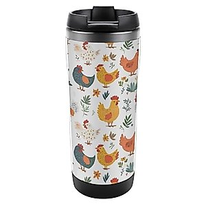 Colorful Chickens Travel Coffee Mug Reusable Insulated Drinking Cup with Lid for Home Outdoor Works 13 Oz