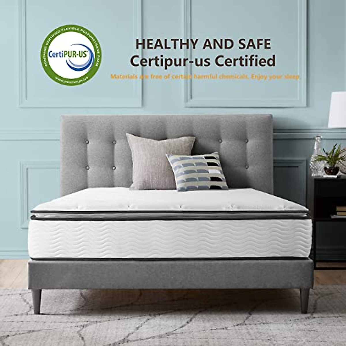EASELAND Queen Size Mattress - 12 inch Bamboo Pillow Top Hybrid Mattress in a Box, Innerspring & Cooling Gel Memory Foam Mattresses for Supportive & Pressure Relief, Medium Firm