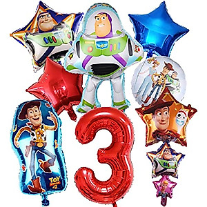 Toy Inspired Story Party Supplies Toy Story 3rd Birthday Foil Balloons for Kids 3rd Birthday Baby Shower Party Decorations (3rd Birthday)