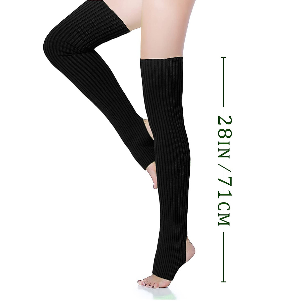 v28 Long Leg Warmer, Women’s Men 80s Party Ribbed Knit Dance Sports (71Black)