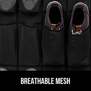 Gorilla Grip Drawer and Shelf Liner and Over The Door Shoe Organizer, Shelf Liner Size 12 in x 20 FT, Strong Grip, Shoe Holder Size 24 Mesh Pocket, Nonslip Holder, Both in Black, 2 Item Bundle