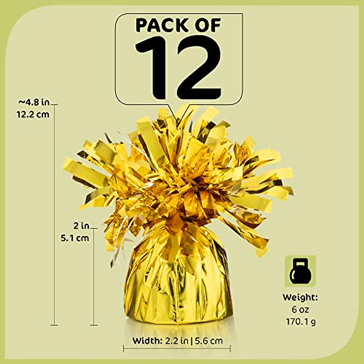 Srenta Gold Balloon Weights, Heavy Balloon Weight Pack of 12 Metallic Foil Weights for Balloons, Birthday Party & Wedding Table Centerpiece Ballon Weight, 4.8’’ DIY Ballon Weights for Helium Balloons