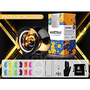 MAGICYOYO Dual Purpose Yoyo N11 - Responsive Yoyo for Kids 8-12 or Above & Unresponsive Yoyo for Advanced with Yoyo Glove + Bag + Unresponsive Bearing Kit + 12 Yoyo Strings -Black Golden
