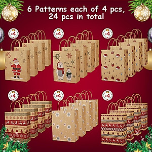 Christmas Gift Bags, 24 PCS Reusable Christmas Treat Bags, Paper Gift Bags with Handles & Christmas Prints, Christmas Bags for Gifts Holiday Gift Bags Xmas Gift Bags Party Favors, 7.08x3.5x8.85 Inch