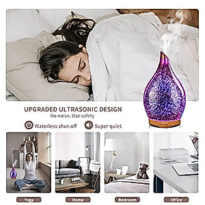 Porseme 280ml Essential Oil Diffuser, 3D Glass Aromatherapy Diffusor, Ultrasonic Cool Mist BPA Free Aroma Humidifier with Timer and Color Changing Function, Waterless Shut-Off for Home Office Room