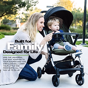 Joovy Kooper Lightweight Baby Stroller Featuring Removable, Swing-Open Tray, Big Wheels, Reclining Seat with Footrest, Extra-Large Retractable Canopy, and Compact Fold (Olive)