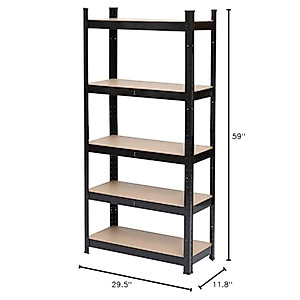 Pinikuyiro 5-Tier Utility Shelves, Metal Storage Shelves Garage Shelving Unit Adjustable Garage Storage Shelves Storage Racks Heavy Duty Shed Shelving- Black