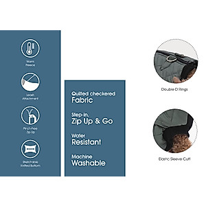 K10 Quiltee Coat - Warm Dog Coat with Leash Attachment - Water Resistant Jacket with Leash Ring - Built in D Ring Harness - Fleece Lined Vest - Lighter Than a Sweater - Small Dogs (S, Silver Grey)