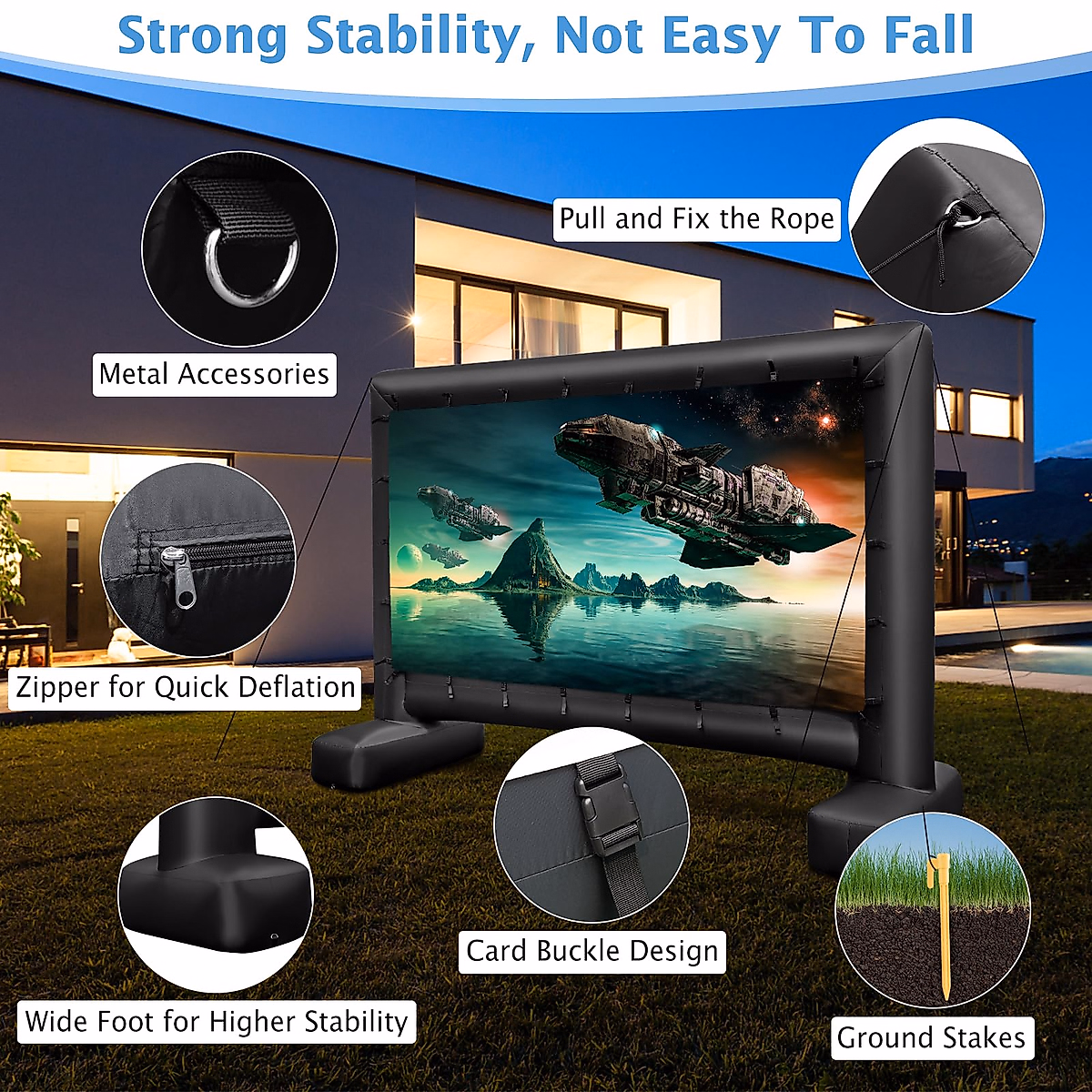 Tangkula 15 FT Inflatable Projector Screen, Blow Up Mega Movie Screen with Air Blower, Storage Bag, Ground Stakes, Easy Set up, Front & Rear Projection for Home Theater Backyard Outdoors