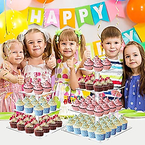 4 Pcs Square Acrylic Cupcake Stand, 4 Tier Cupcake Holder and 3 Tier Cupcake Tower with Yellow LED Light String Cupcake Pastry Display Stand for Wedding Birthday Candy Bar Decor