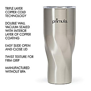 Primula Avalanche Double Walled Vacuum Sealed Thermal Insulated Tumbler Stays Cold or Hot All Day Long, Reusable Thermos, 1 Count (Pack of 1), Brushed Stainless Steel