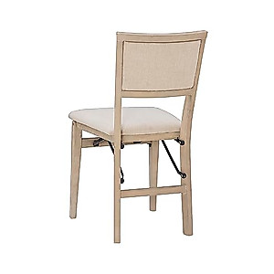 Linon Keira Wooden Folding Chair Upholstered Seat and Back Set of 2, Dining Height, Rustic Natural & Beige