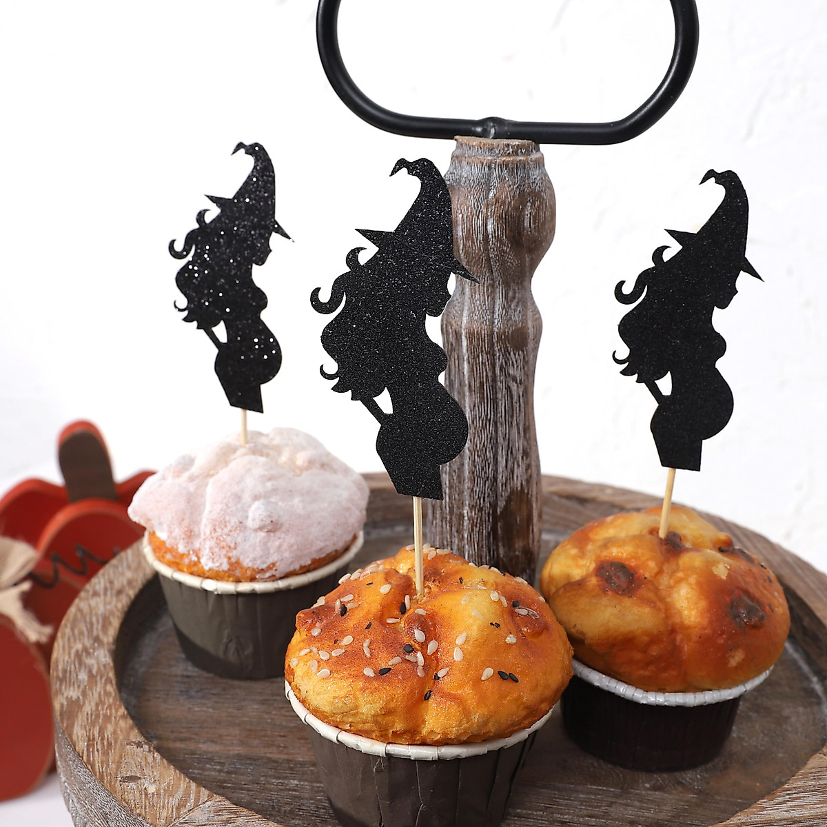 12pcs Halloween Witch Baby Shower Cupcake Toppers - Cauldron Witch Gender Reveal Party Decorations, Halloween Boy or Girl Cupcake Toppers