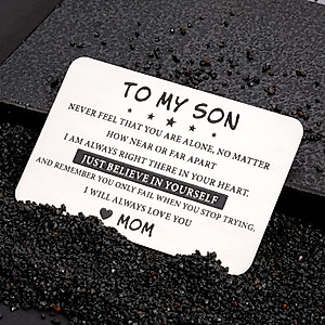Omnitotimuse To My Son, Son Gifts from Mom Inspirational Wallet Insert Card for Son from Mom Graduation Birthday Gifts for Men Him Silver