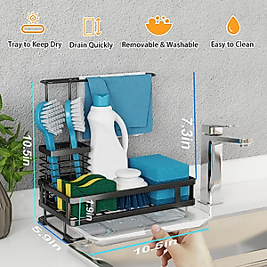 Godboat Kitchen Gadgets, Sponge Holder for Kitchen Sink, Kitchen Sink Organizer, 304 Stainless Steel Sink Caddy, No Drilling Sponge Holder, Kitchen Organization with Drain Pan, Gifts for Women & Men