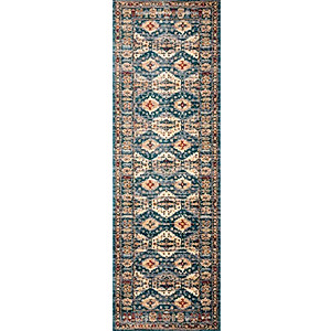 Loloi II Isadora Collection Distressed Persian Area Rug, 2'-0" x 3'-0", Lagoon/Multi