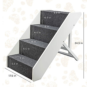 Arf Pets Wood Dog Stairs, 4 Levels Height Adjustment Wide Pet Steps, Foldable, White