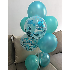 TSOTU Turquoise Balloons Metallic Confetti Teal Balloons for Engagement Bachelorette party decorations Supplies(Turquoise Teal Confetti)