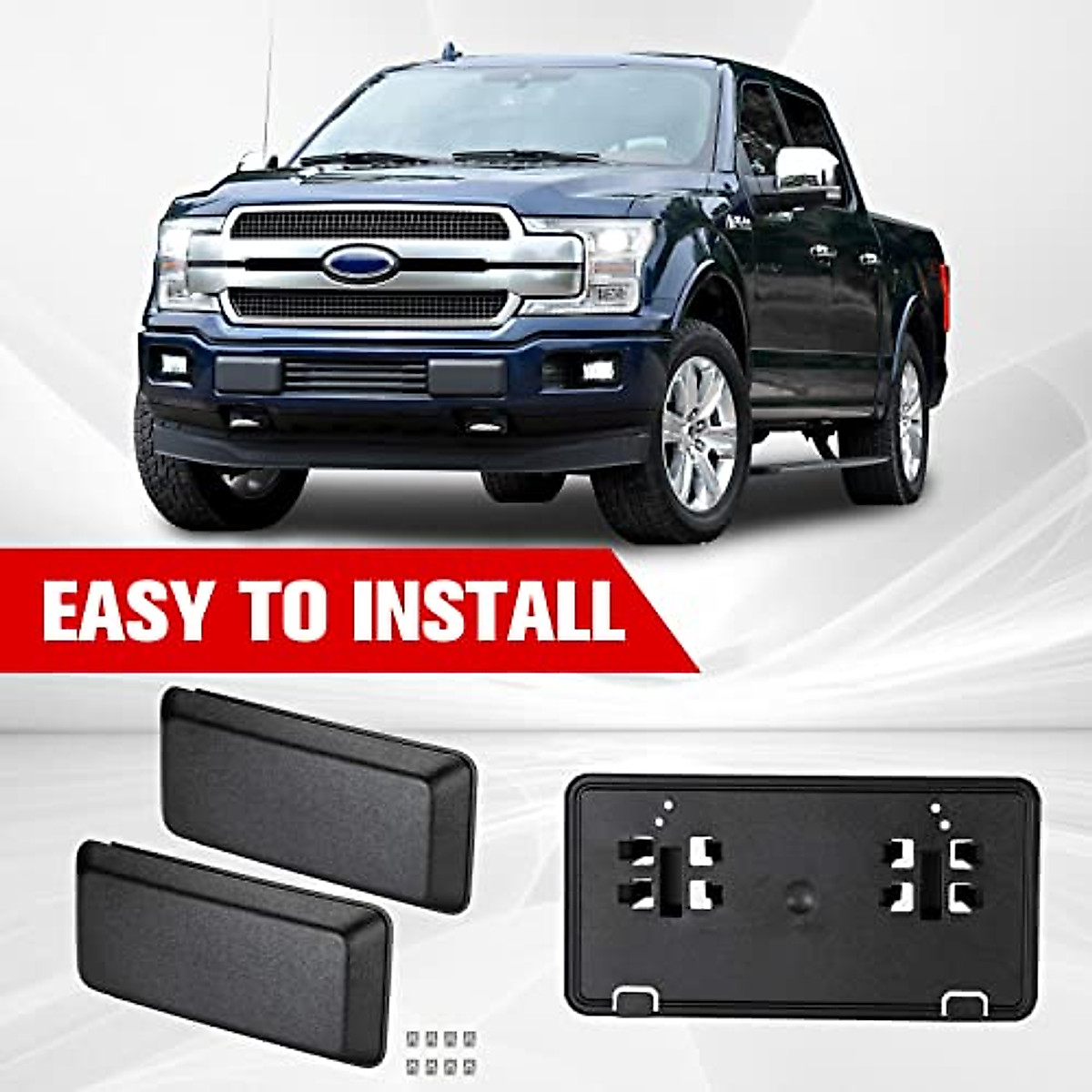 A & UTV PRO Front Bumper Guard Cover & License Plate Bracket Set for Ford F150 2018 2019 2020, License Frame Mounting Holder Bumper Inserts Cover Caps Accessories, Black