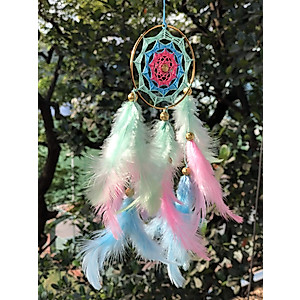Rooh Dream Catcher ~ Pastel Shades Car Hanging ~ Handmade Mandala Hangings for Positivity (Can be Used as Home DÃcor Accents, Wall Hangings, Garden, Car, Bedroom, Key Chain, Meditation Room)