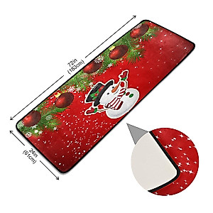 Christmas Runner Rug, Red Christmas Snowman Runner Rug Floor Mat Non-Skid Kitchen Rug Soft Area Rug for Bathroom Entryway Hallway Dining Living Room