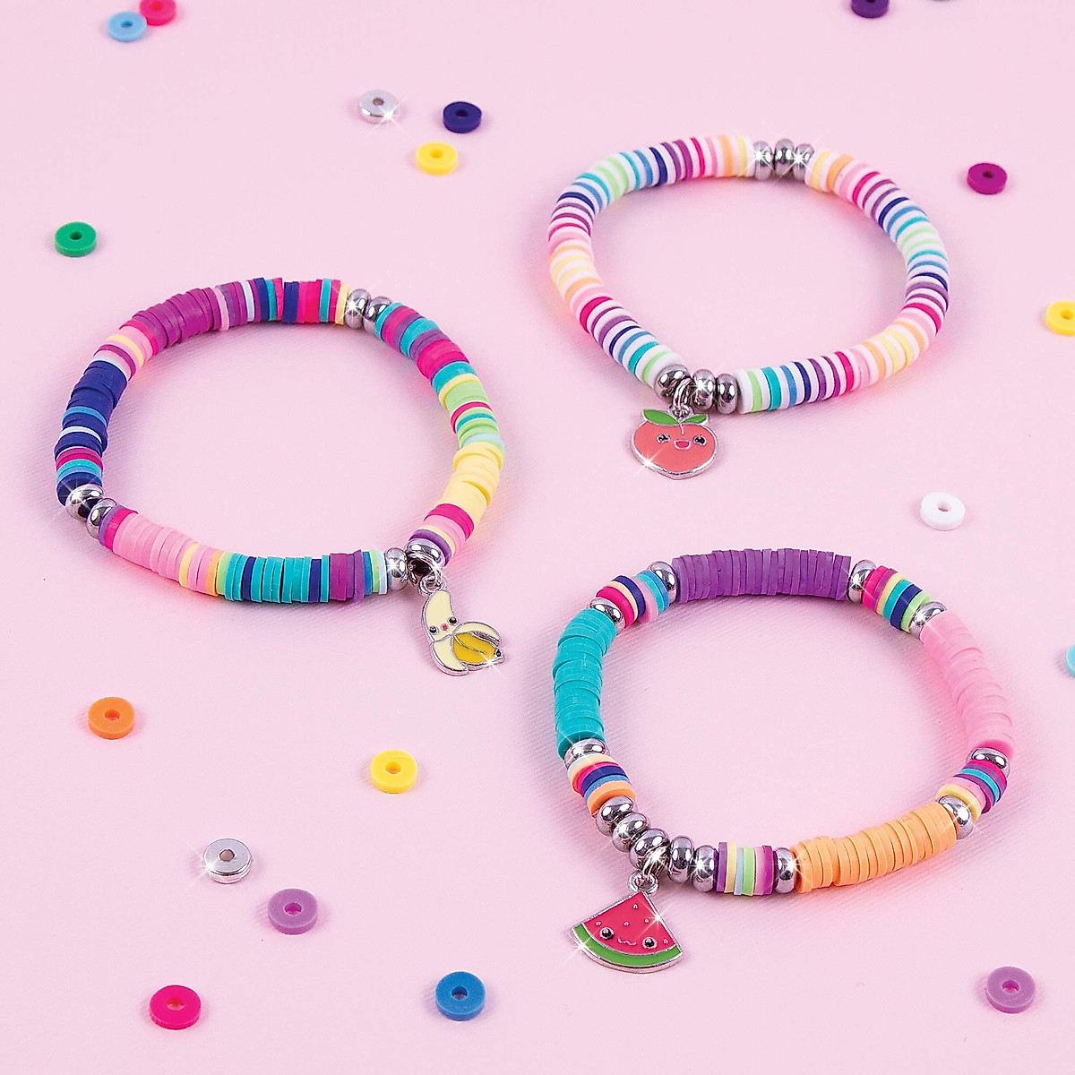 Make It Real - Heishi Beads with Storage Case - Jewelry & Charm Bracelet Making Kit with Storage Case - Friendship Bracelet Set with Beads, Charms & Thread - Arts & Crafts Bead Kit for Girls