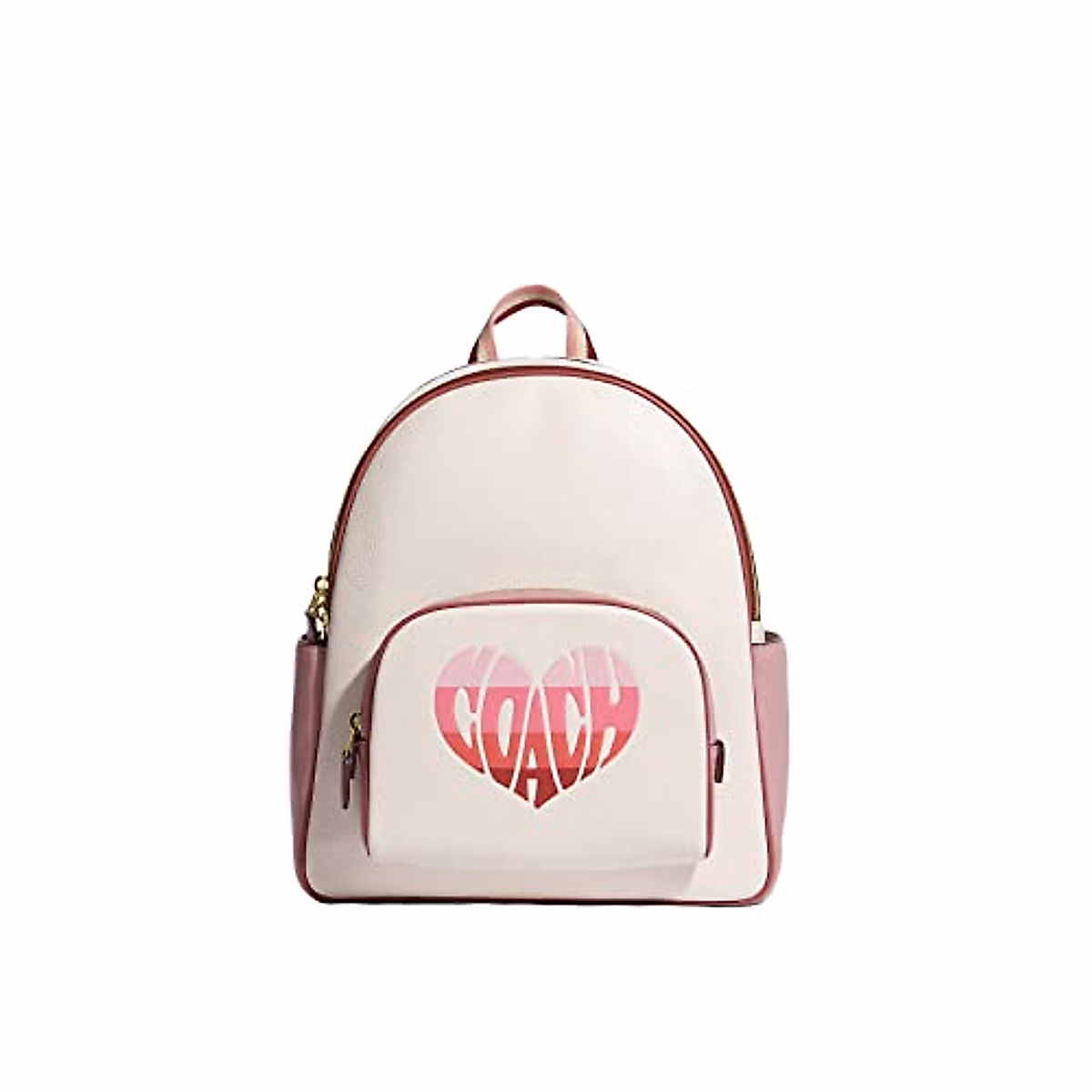 COACH Court Backpack With Stripe Heart Motif, Pebble Leather - Striped Heart Motif - Chalk Multi, One Size, (CA246-IMCAH)