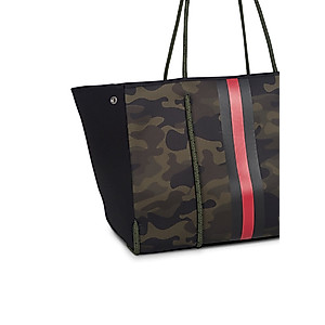 Haute Shore - Greyson Brat2 Neoprene Tote Bag w/Zipper Wristlet Inside (Greyson, Camo Gren w/Black & Red Stripe)