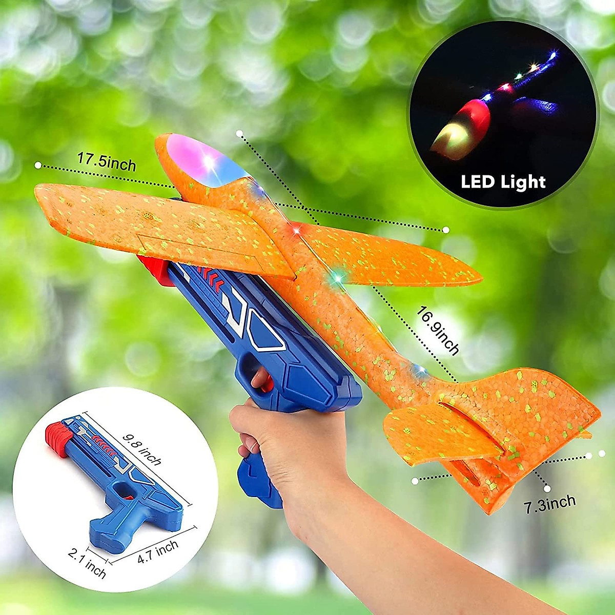 Airplane Toys Foam Aeroplane Activities Glider Planes Launcher Flying Led Light Catapult Games Kit Outdoor for Boys Girls Kids 3 4 5 6 7 8 Year Olds age 4-10 Presents Birthday 3 Pack