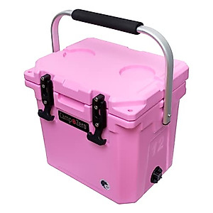 CAMP-ZERO 12 | 12.6 Qt. Cooler with 2 Molded-in Cup Holders & Folding Aluminum Handle | Thick Walled, Freezer Grade Cooler with Secure Locking System & Tie Down Channels (Pink)