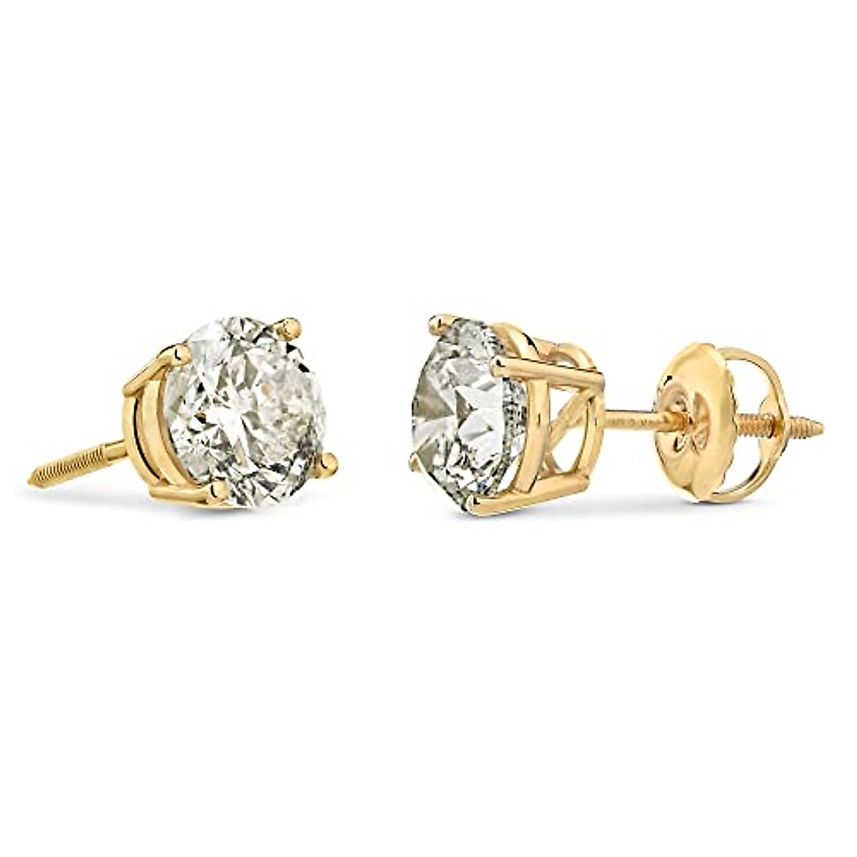 Amazon Essentials 14k Yellow Gold Round-Cut Diamond Stud Earrings (2cttw, J-K Color, I2-I3 Clarity) (previously Amazon Collection)