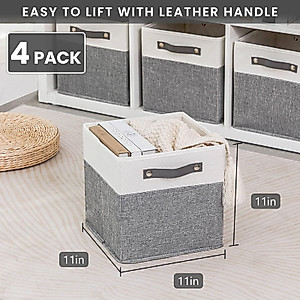 DULLEMELO 11x11 Cube Storage Bins, Foldable Fabric Cubby Baskets 11 x 11 storage cubes for Organizing Toys Books Towels Clothes, Cube Storage Organizer Bins for Shelves Closet Home Office, White&Grey