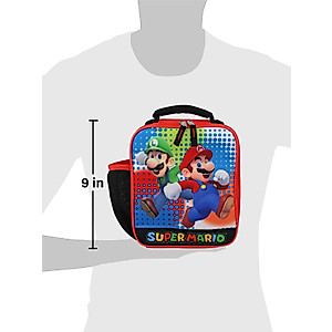 Super Mario Bros Boy's Girl's Soft Insulated School Lunch Box (One Size, Blue)
