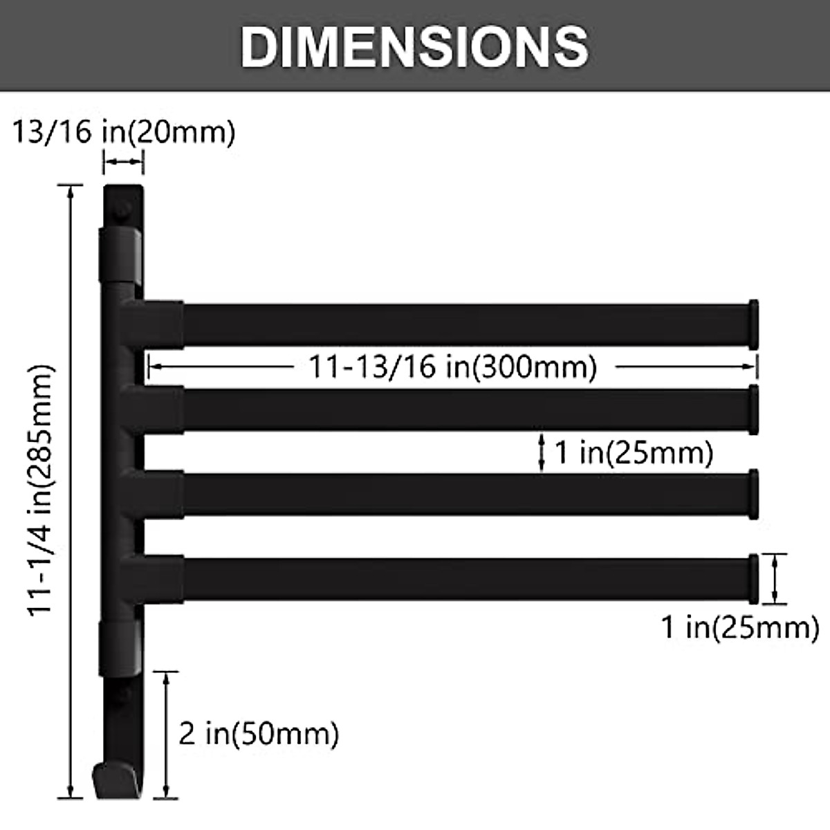 KLDKLD Swivel Towel Rack,Wall Mounted Towel Bar for Bathroom,4-Arms Towel Rack with Hook, Space Saving Towel Holder for Bathroom