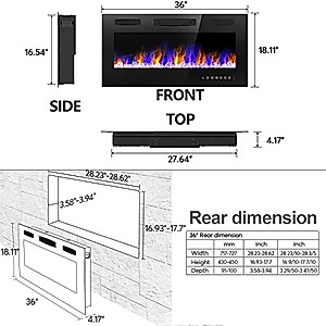 ANDAXIN Recessed and Wall Mounted 36" Electric Fireplace, Wall Fireplace Electric with Remote Control and Timer, Adjustable Flame Color and Speed, Touch Screen, 750-1500W, Black
