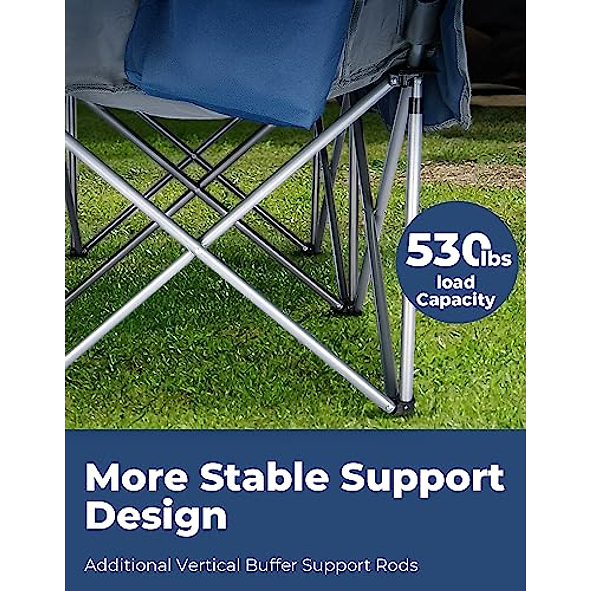 DEERFAMY Foldable Camping Loveseat with Cooler Bag and Cup& Wine Glass Holder,Portable Double Camping Chair for Adults with Padded Seats & Armrests, Heavy Duty Outdoor Loveseat Supports up to 530lbs