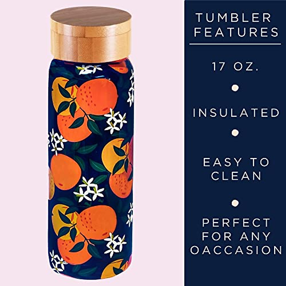 Steel Mill & Co Stainless Steel Insulated Water Bottle, 17 Oz Travel Tumbler with Lid, Cute Floral Reusable Metal Water Bottles, Orange Blossom