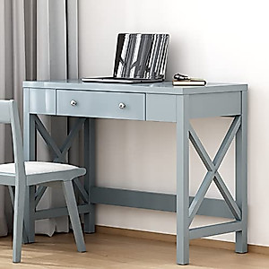 sogesfurniture 39.4inches Computer Desk with Drawer, Makeup Vanity Table, Writing Study Desk with Drawers, for Home Office, Dressing Table, Gray