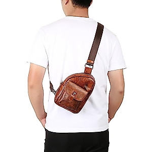 GZRHKJ Crossbody Bags for Women Men, Genuine Leather Small Sling Bag for Women Men，Handmade Chest Bag Shoulder Backpack——Brown