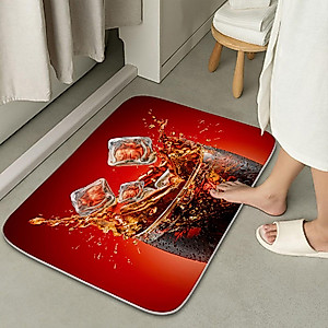 Red Soft Drink Ice Modern Bath Rugs for Bathroom Non Slip Door Rug with Rubber Backing Memory Foam Absorbent Mat Kitchen Floor Carpet (16W x 24L)
