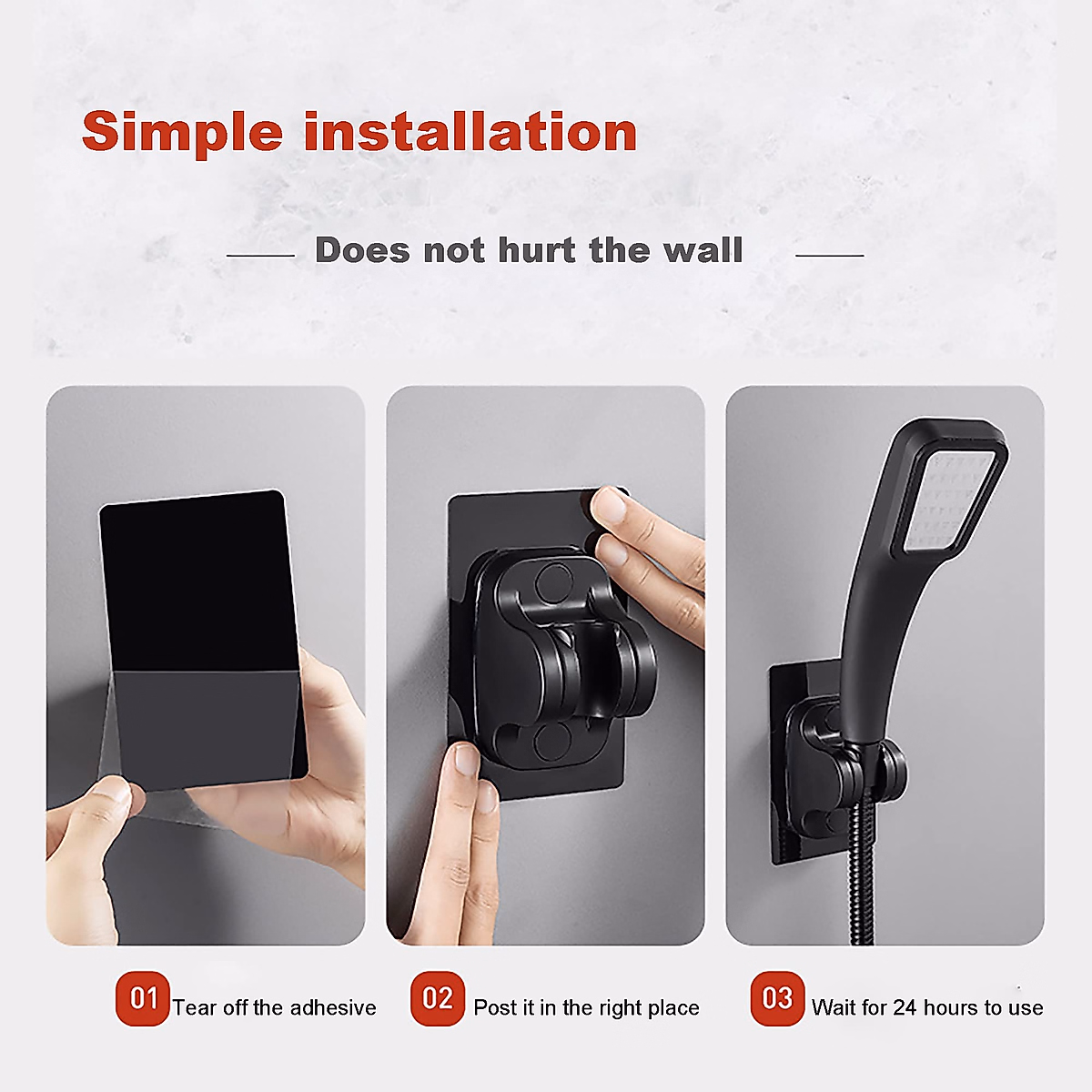 YICI Handheld Shower Bracket Shower Head Holder No Drilling Strong Adhesive Hand Shower Holder Angle Adjustable(Standard Black)