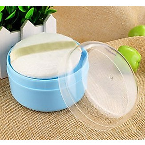 Baby After-Bath Powder Puff Container Jars Empty Refillable Plastic Soft Face Body Powder Box with Sifter Portable Baby Care Kit Case Cosmestic Makeup Dispensor (Blue)