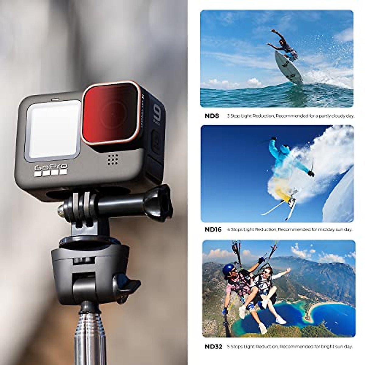 K&F Concept ND Filter Set Compatible with GoPro Hero12, Hero11, Hero10, Hero9 Black, 6 Pack (CPL/ND8/ND16/ND32/ND64/ND1000) Hero 9/10/11/12 Action Camera Accessory Neutral Density Polarizer Filter Kit