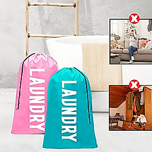 Fiodrmy 2 Pack XL Travel Laundry Bag, Machine Washable Dirty Clothes Organizer, Large Enough to Hold 4 Loads of Laundry, Easy Fit a Laundry Hamper or Basket (Pink+Blue, 24" x 36")