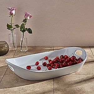 Tabletops Gallery White Durable Stoneware Serving Dishes Platter and Sets with Handles, Large Deep Rectangular Serving Platter