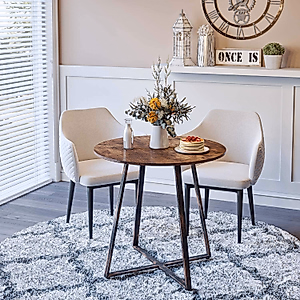 Rolanstar Dining Table Rustic Round Table with Metal Legs for Kitchen Living Room Coffee Table Bristro Table for Cafe Bar